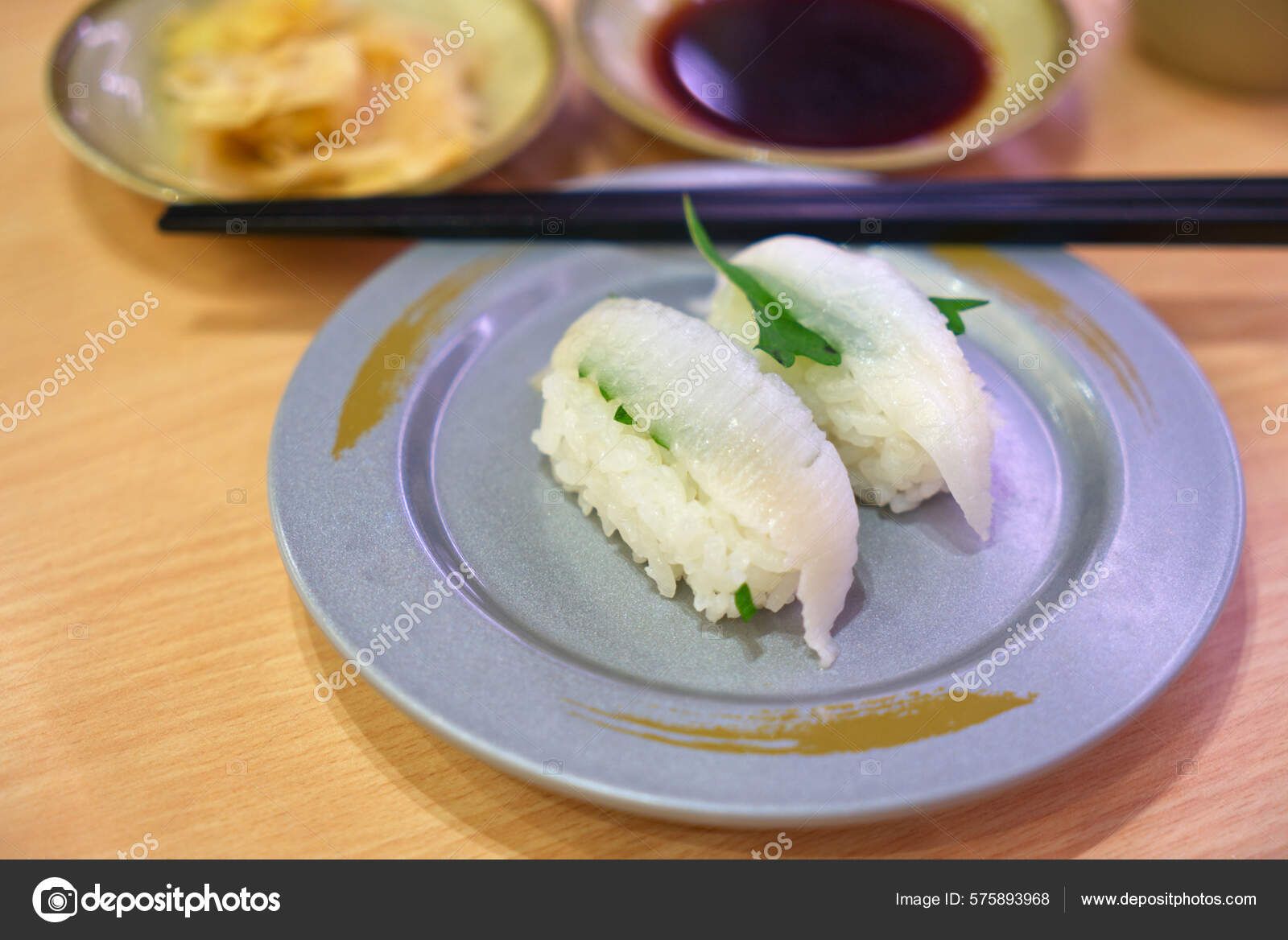 Close Engawa Sushi Muscle Flatfish One Eyed Fish Sushi Plate Stock ...