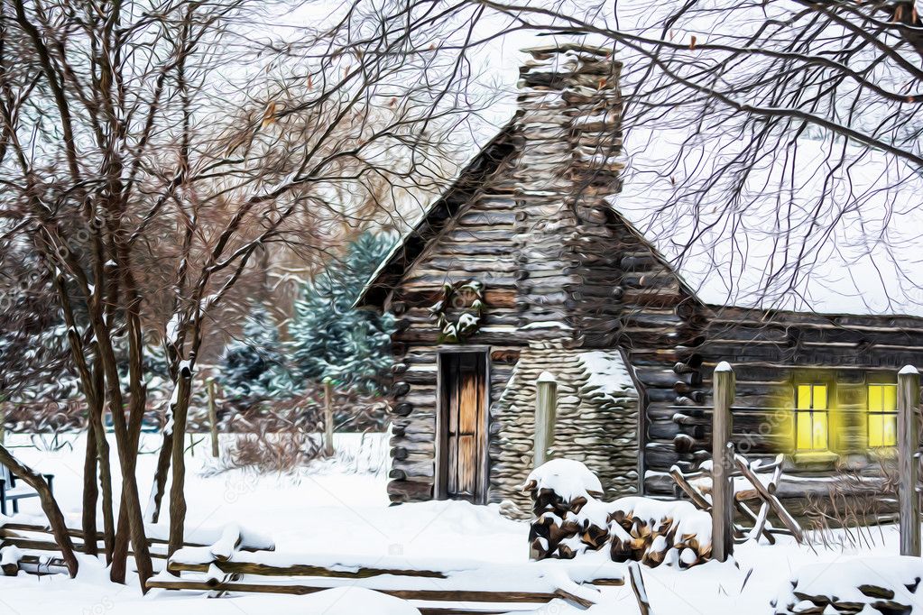 Snowy Winter Log Cabin — Stock Photo © Mshake #39007611