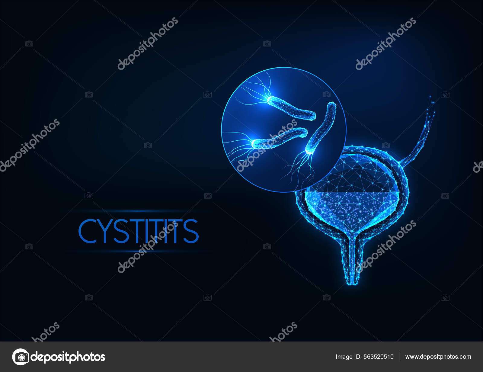 Futuristic urinary tract infection, cystitis concept with glowing low ...