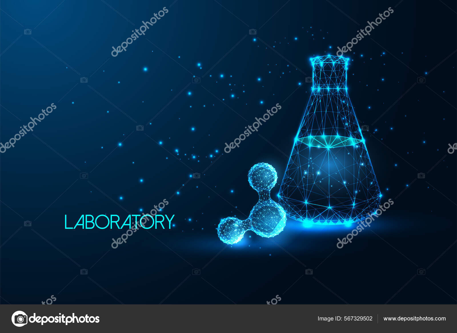 Futuristic scientific research concept with glowing abstract molecule ...