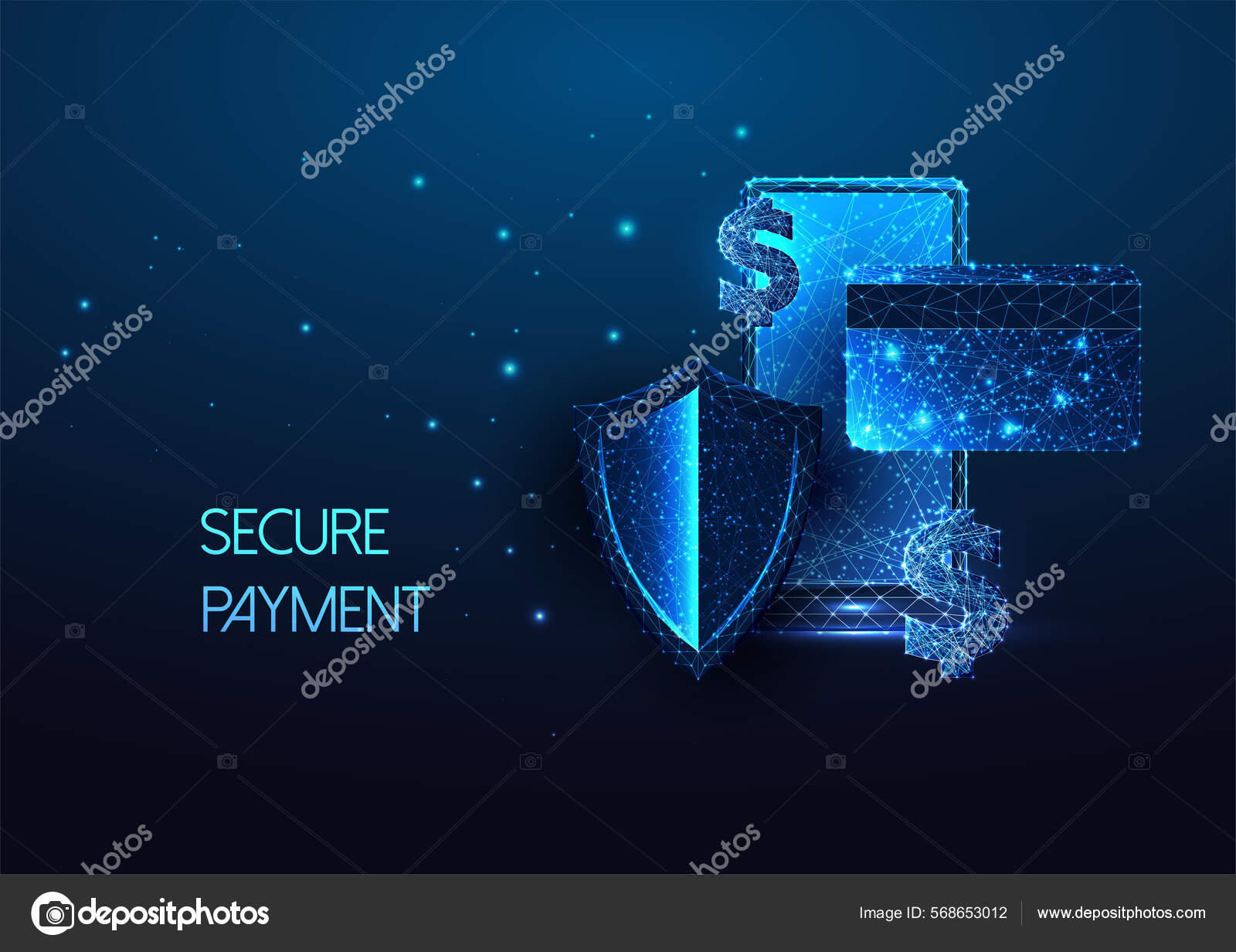 Futuristic secure payment, online banking concept with glow smartphone ...
