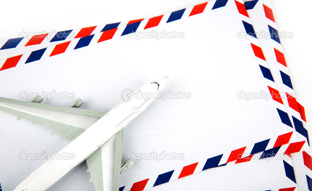 Airmail envelope with model airplane — Stock Photo © jannystockphoto ...