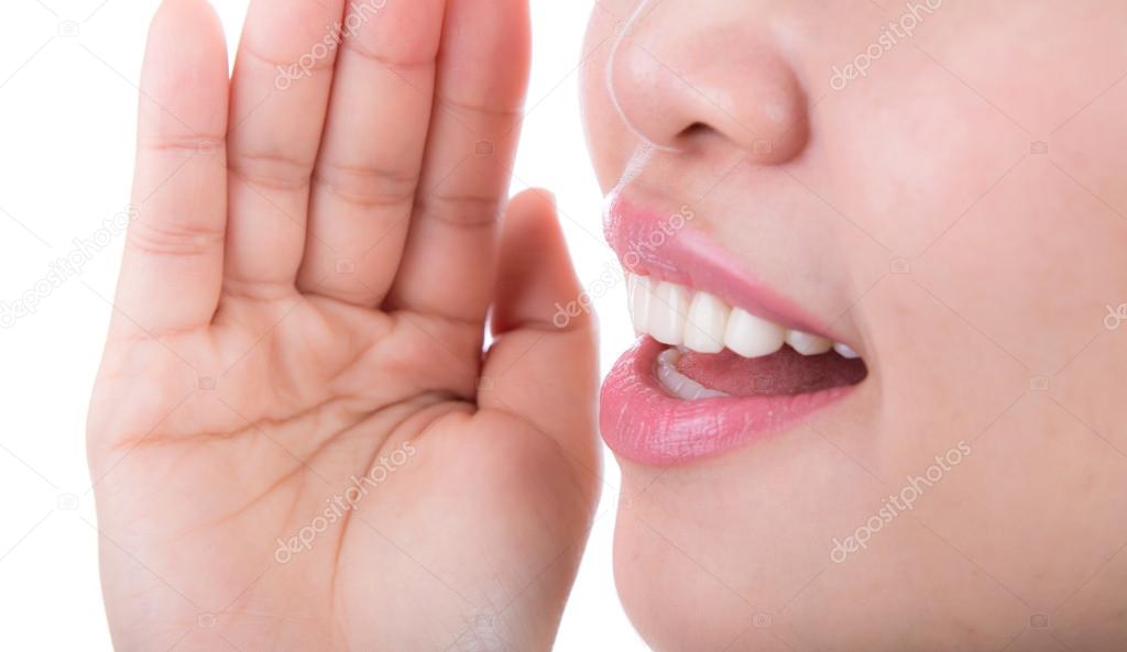 Yelling woman mouth close up isolated on white background Stock Photo ...