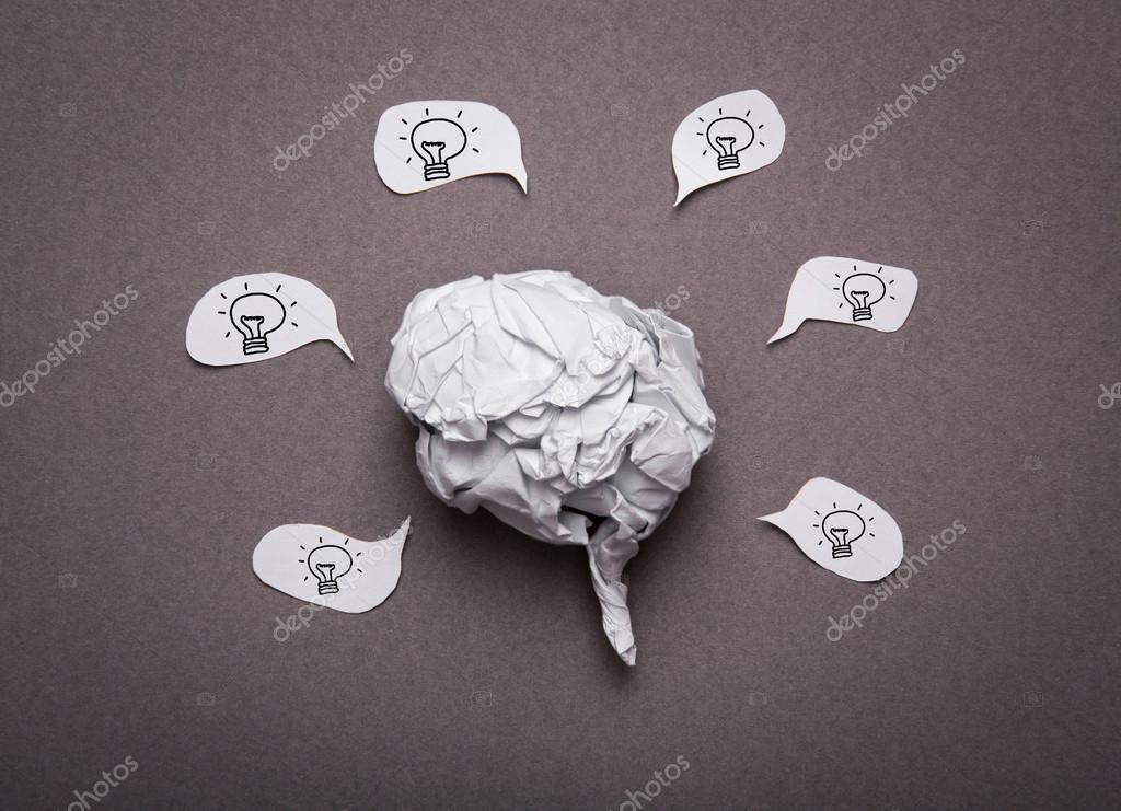 Medical background, Crumpled paper brain shape with light bulb Stock ...