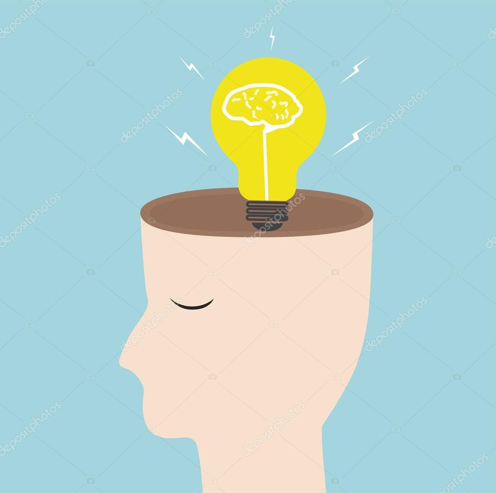Wisdom brain bright light bulb successful concept Stock Illustration by ...