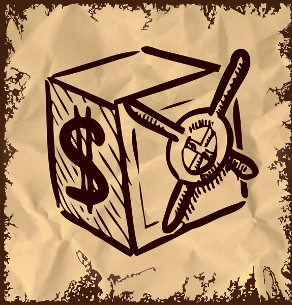 Cartoon safe icon isolated on vintage background. Hand drawing sketch ...