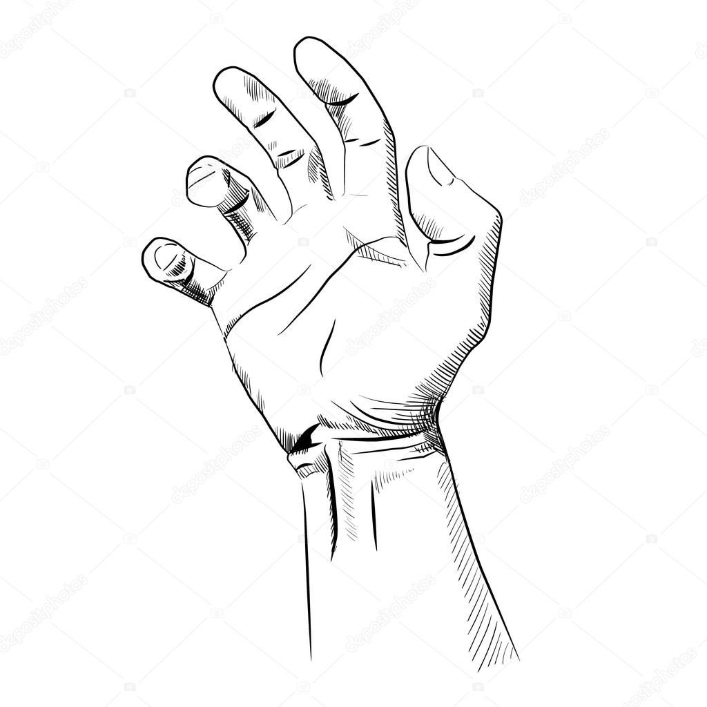 Man's hand isolated on white. Hand drawing sketch vector illustration ...