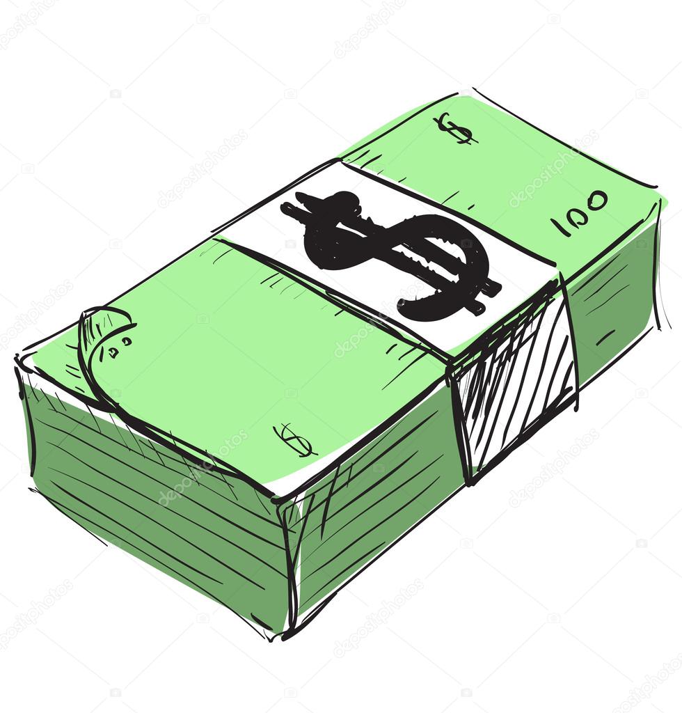 Dollar cash money icon. Hand drawing cartoon sketch illustration in ...