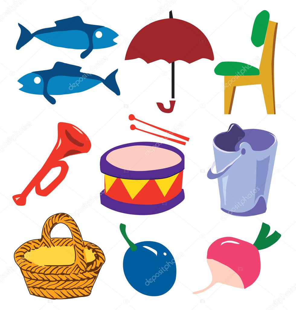 Conjunto de objetos simples Doodle dibujos animados — Vector de stock ...