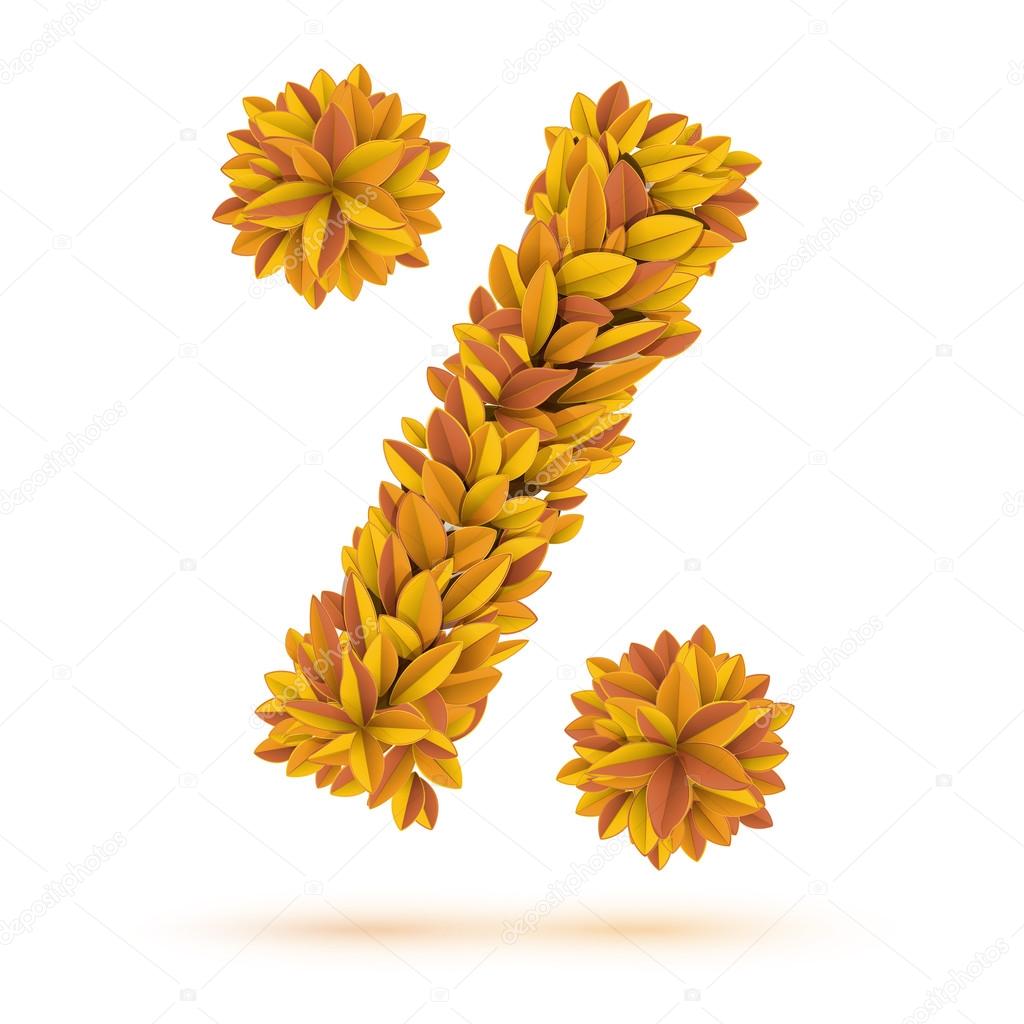Percent sign of autumn fall bright orange leaves . Symbol isolated on ...