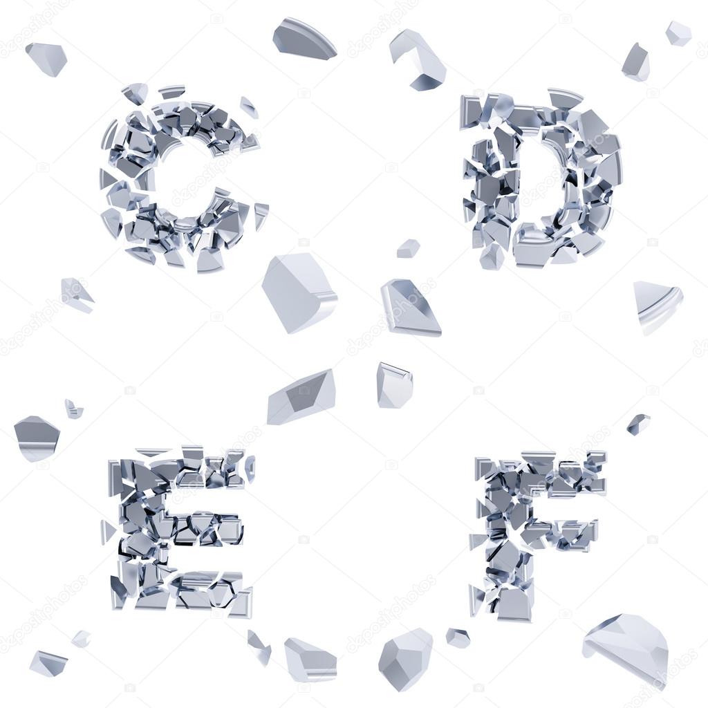 Abc símbolo del alfabeto roto en pequeñas piezas brillantes 2022