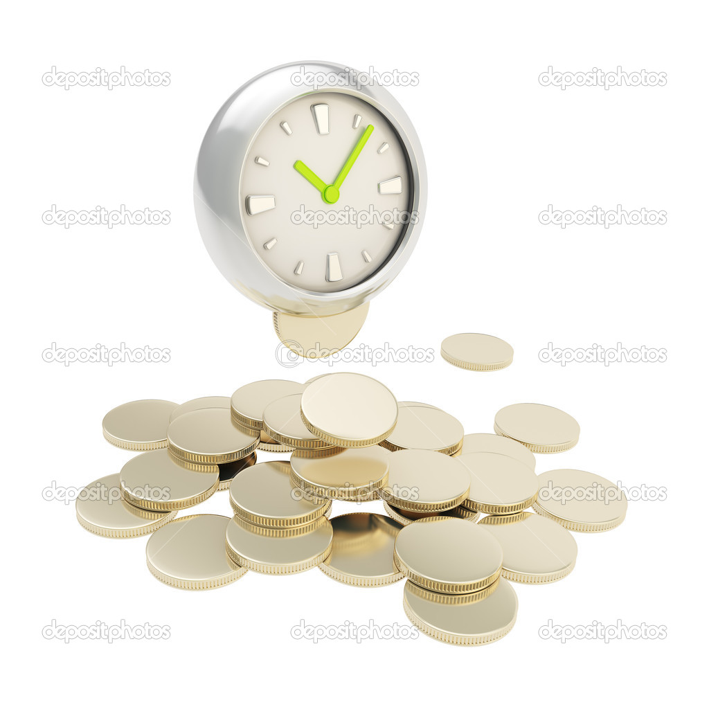 Stack of coins under the clock isolated on white — Stock Photo © nbvf89 ...
