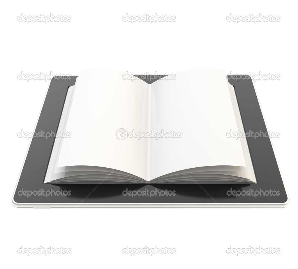 Pad electronic device with paper pages as screen isolated — Stock Photo ...