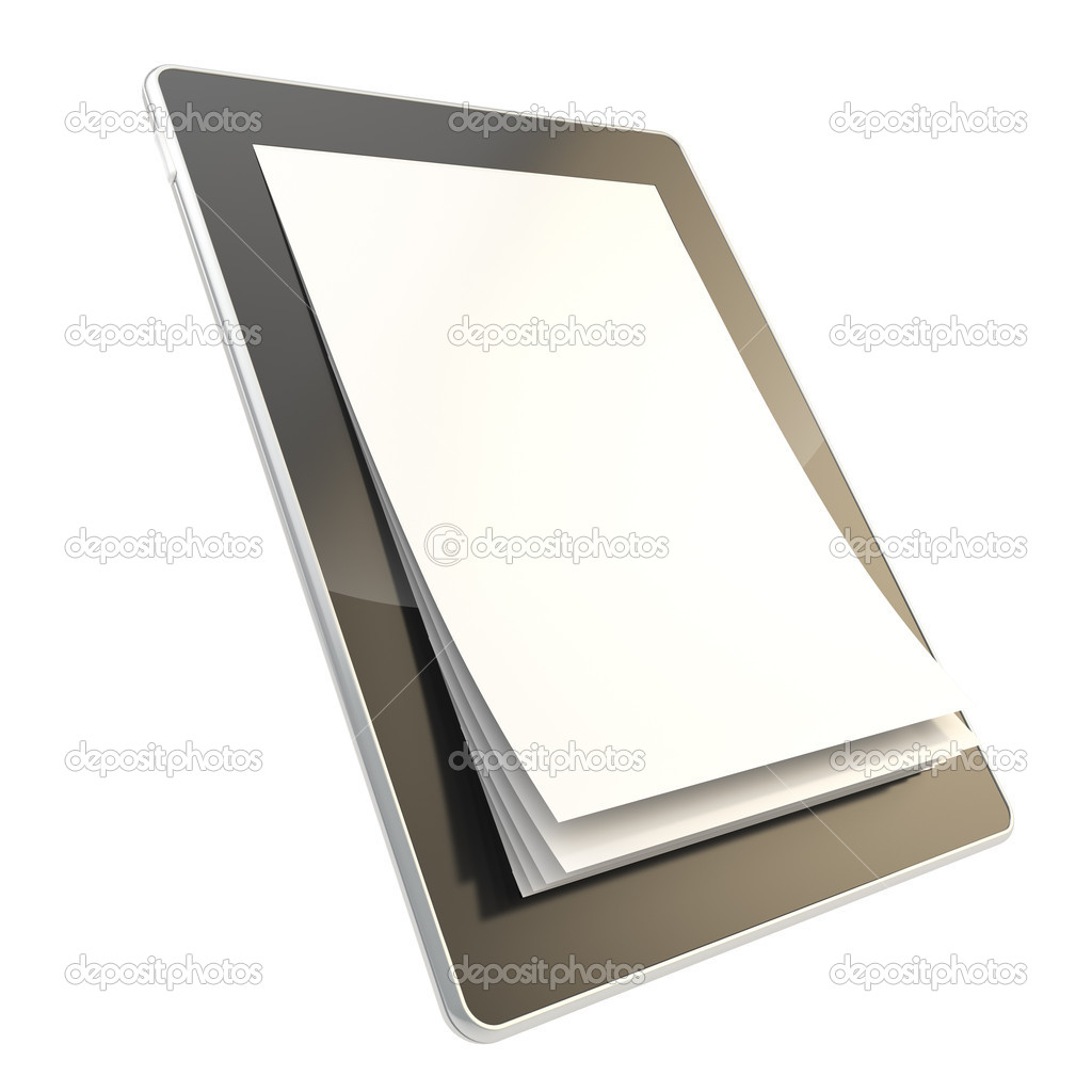 Pad electronic device with paper pages as screen — Stock Photo © nbvf89 ...