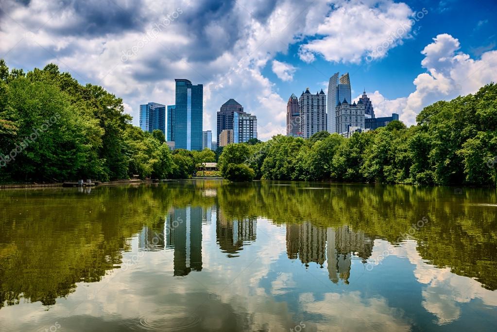 Skyline of downtown Atlanta, Georgia from Piedmont Park Stock Photo by ...
