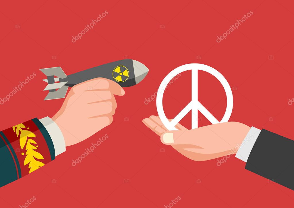 Ilustración de un hombre de uniforme militar sosteniendo una bomba ...