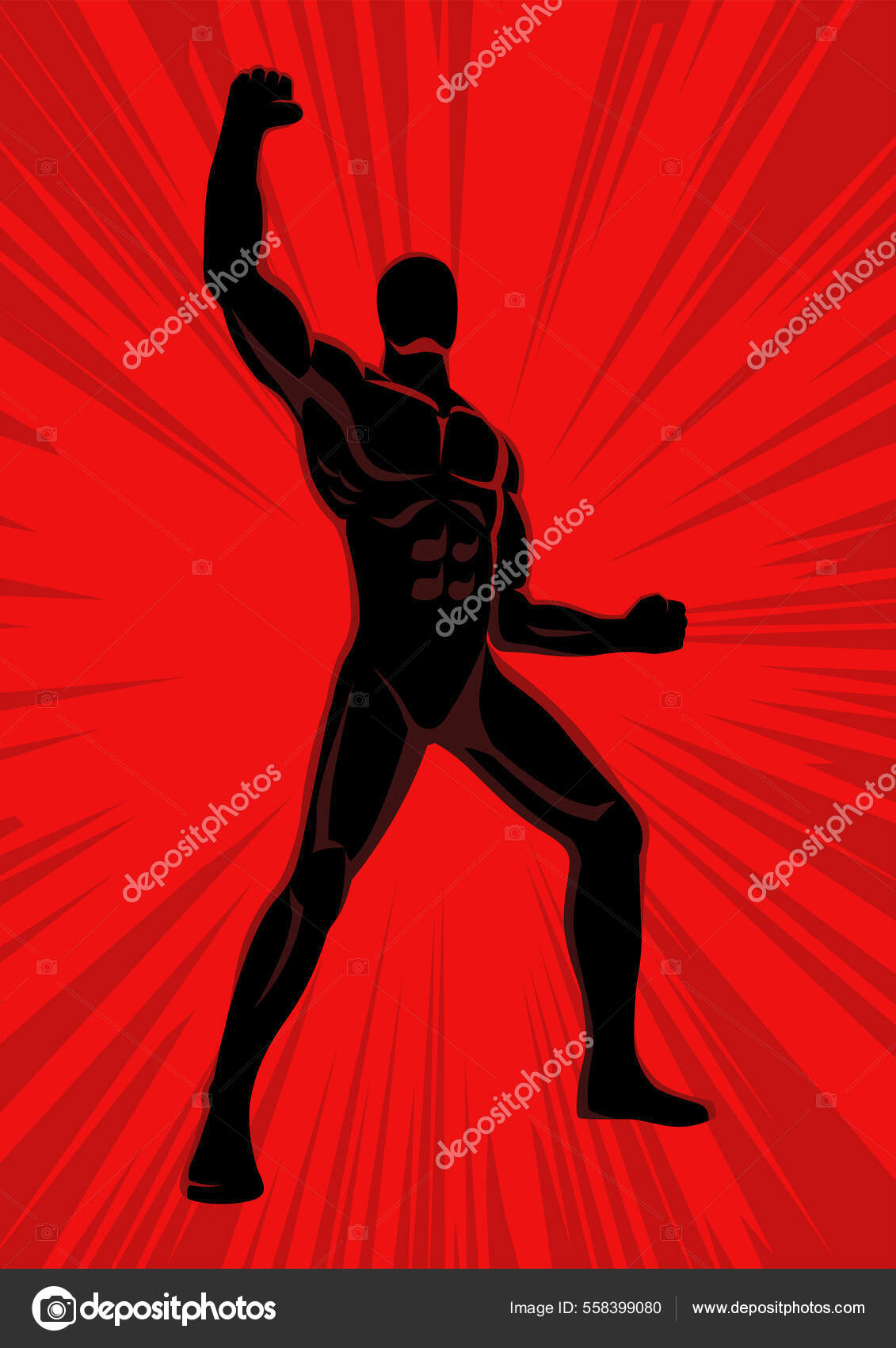 Simple Flat Vector Illustration Muscular Male Figure Powering Pose ...