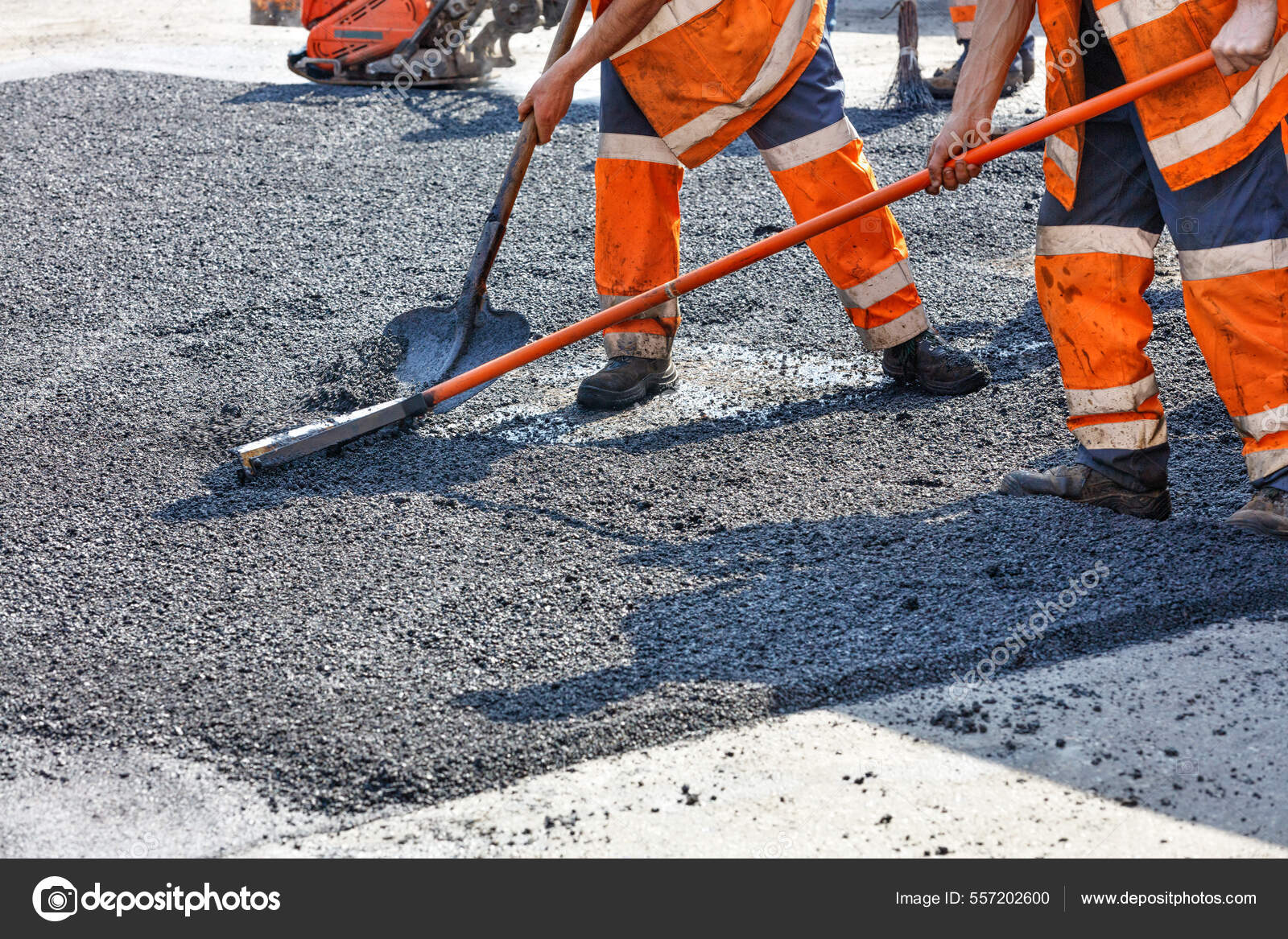 Working Group Workers Orange Overalls Repairing Section Road Fresh Hot — Stock Photo ...
