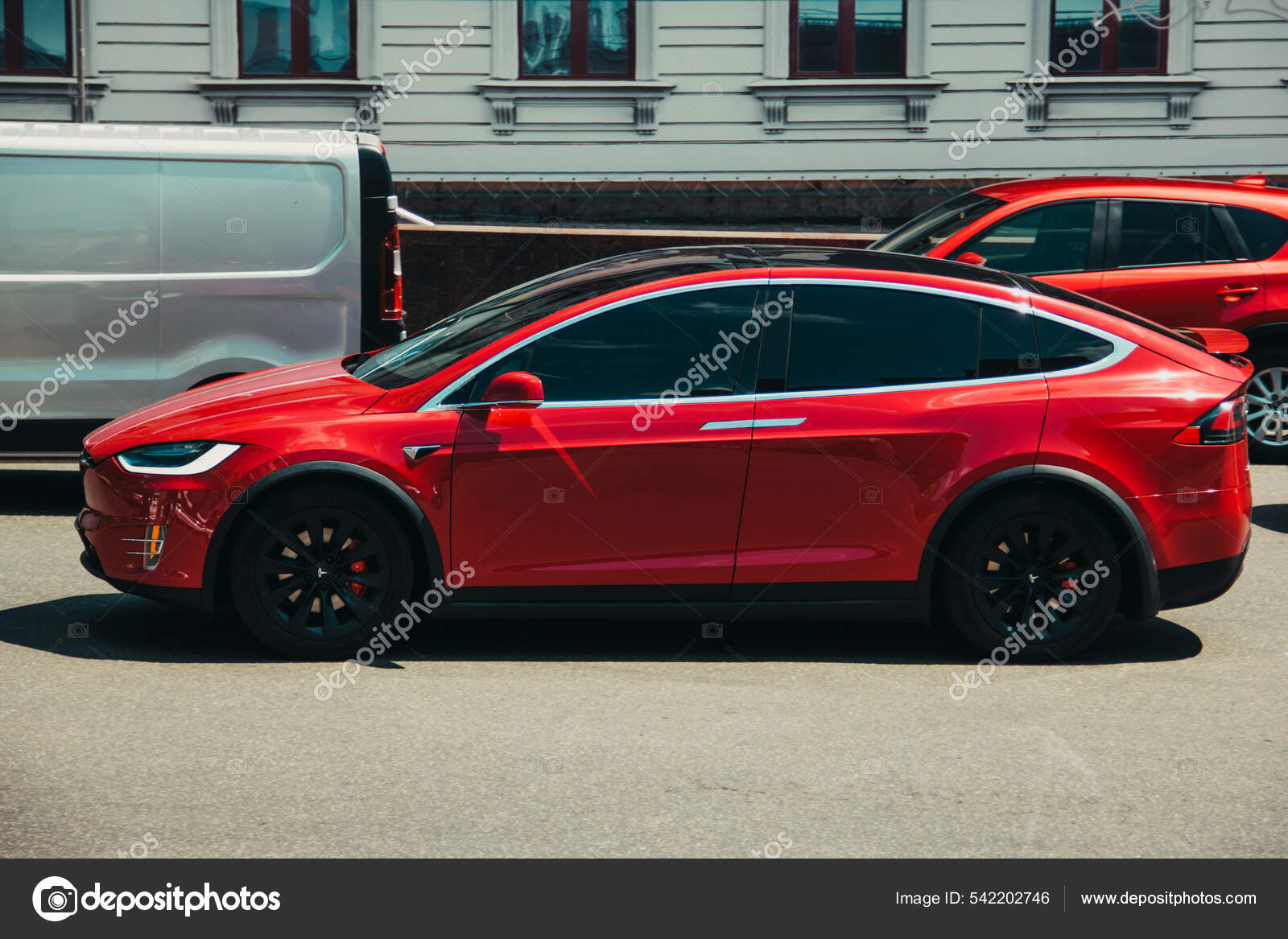 Kiev Ukraine June 2021 Tesla Model Red Electric Car Road — Foto ...