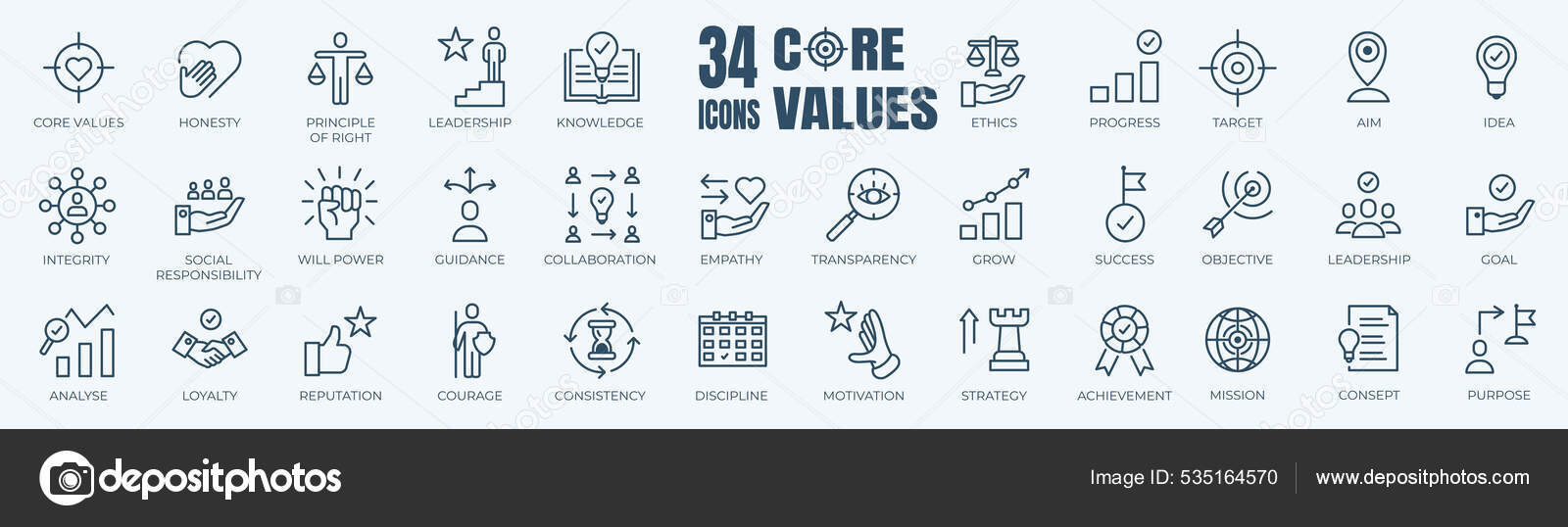 Simple Set Core Values Goals Target Related Vector Line Icons Stock ...