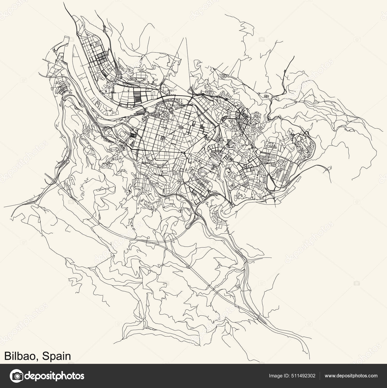 Detailed Navigation Urban Street Roads Map Vintage Beige Background ...