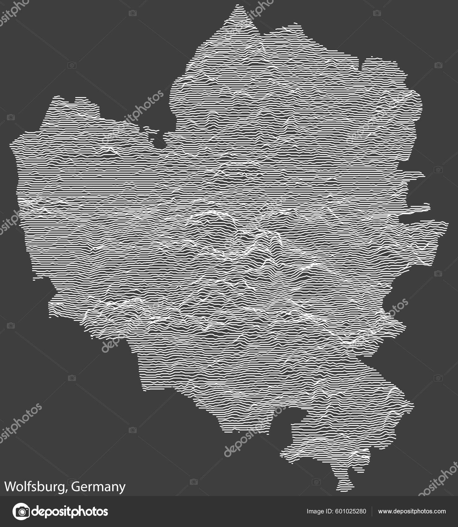 Topographic Negative Relief Map City Wolfsburg Germany White Contour ...