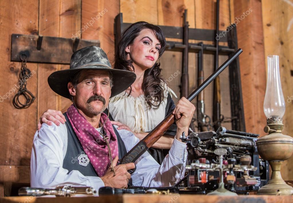 Western Sheriff Poses With Woman — Stock Photo © creatista #39260599