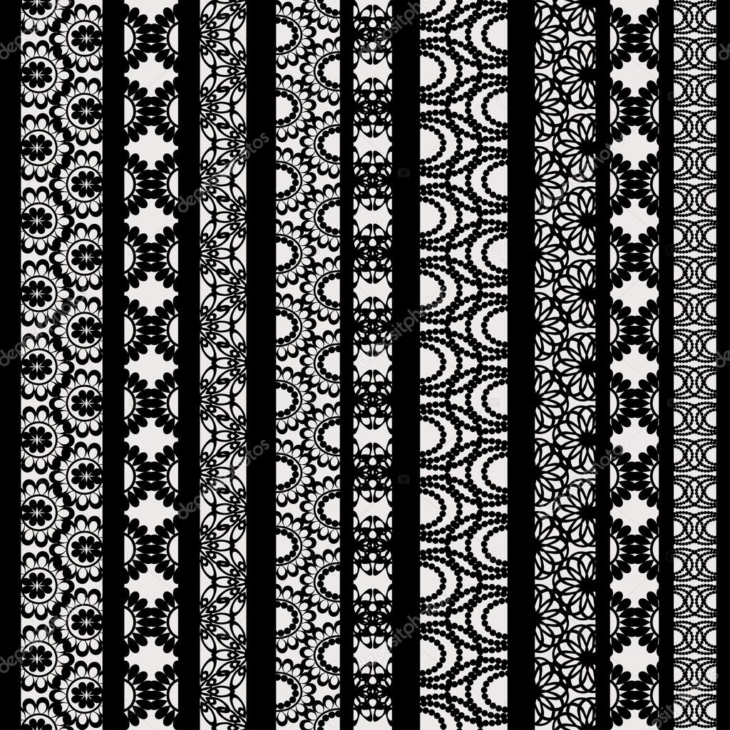 Lace ribbons vector fabric seamless pattern with different stripes ...