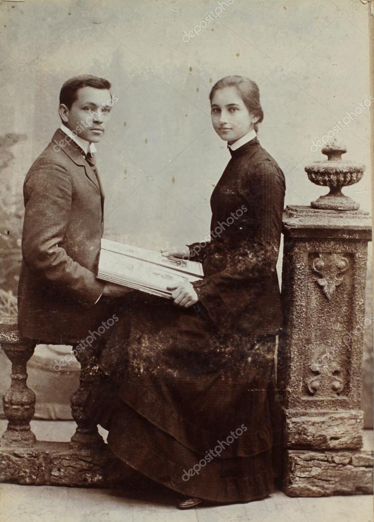 RUSSIAN EMPIRE - CIRCA 1910:Vintage photo shows young man and woman ...