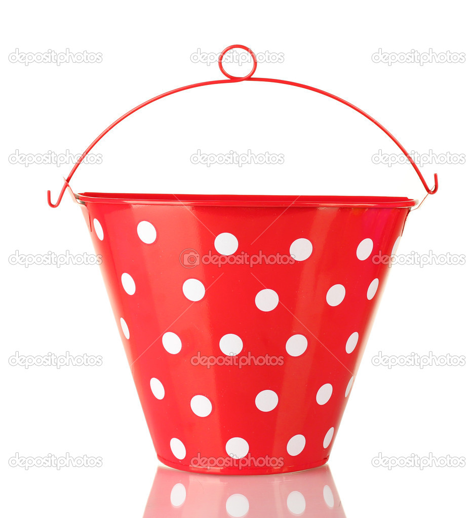 Red bucket with white polka-dot isolated on white Stock Photo by ...