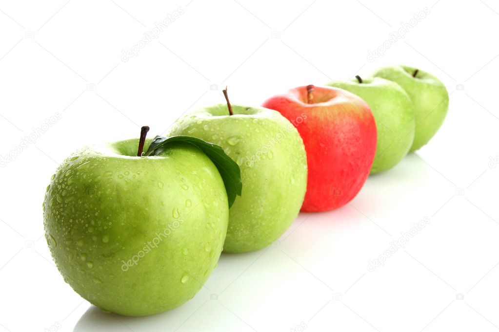 Ripe green apples and one red apple isolated on white — Stock Photo ...
