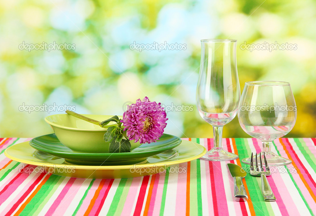 Table setting on bright background close-up — Stock Photo © belchonock ...
