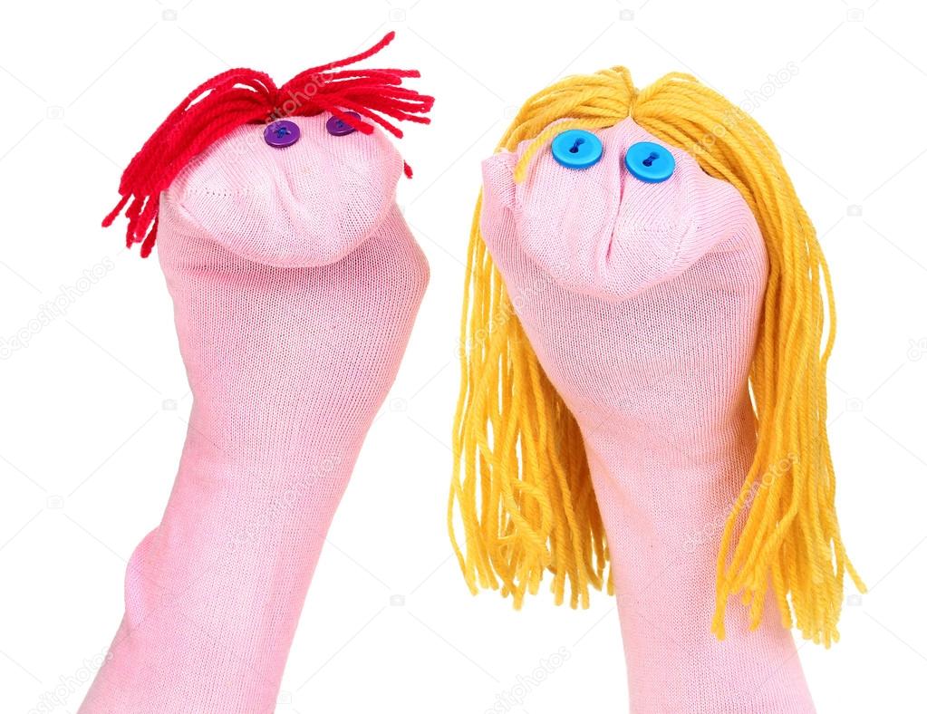Cute sock puppets isolated on white — Stock Photo © belchonock #13651288