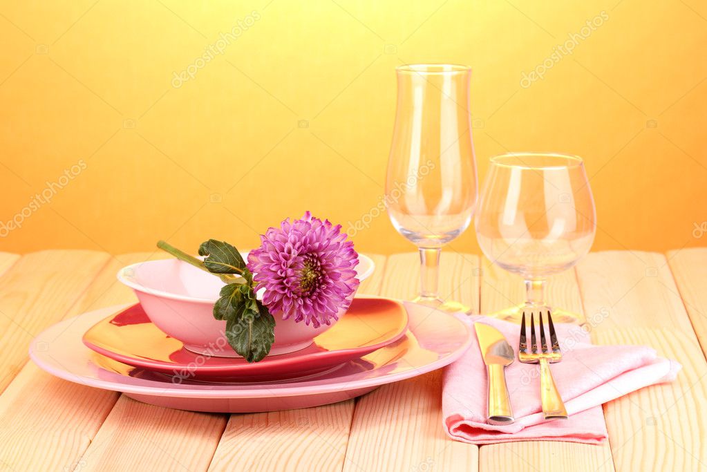 Table setting on bright background close-up Stock Photo by ©belchonock ...