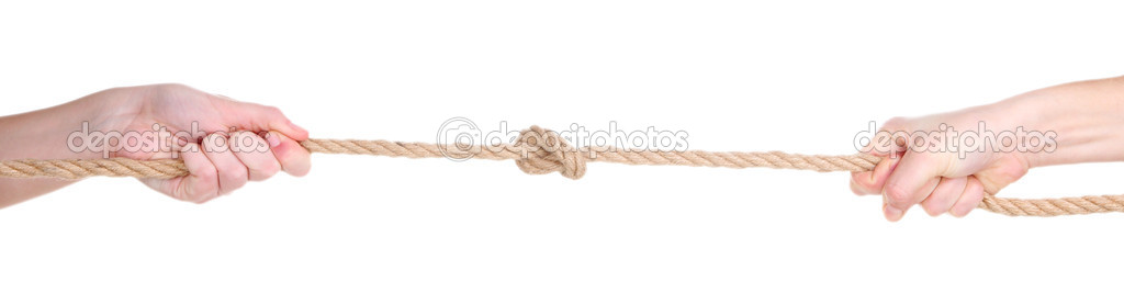 Hands pull rope isolated on white — Stock Photo © belchonock #16804809