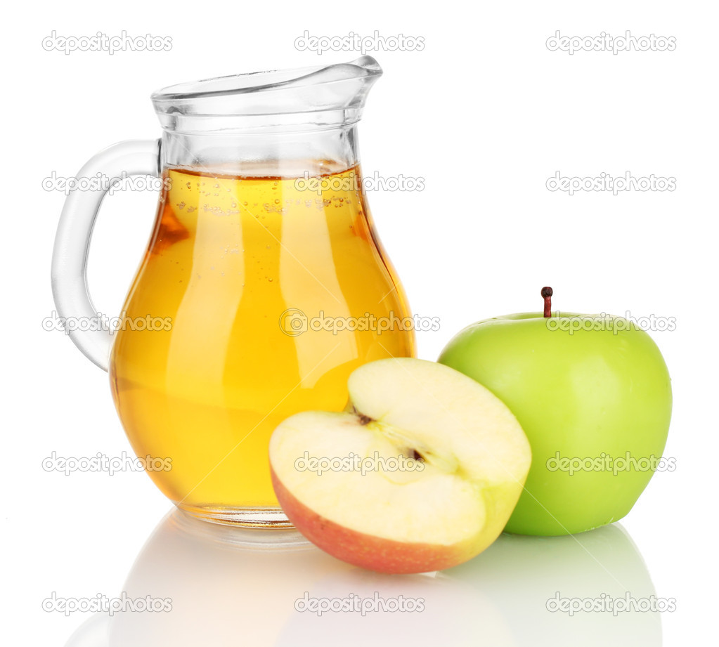 Full jug of apple juice and apple isolated on white Stock Photo by ...
