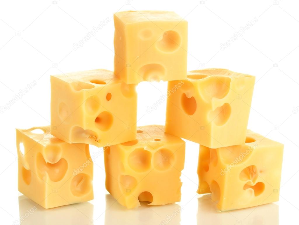 Cheese cubes isolated on white — Stock Photo © belchonock #19022985
