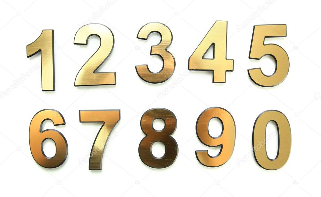 Golden numbers, isolated on white — Stock Photo © belchonock #19159993