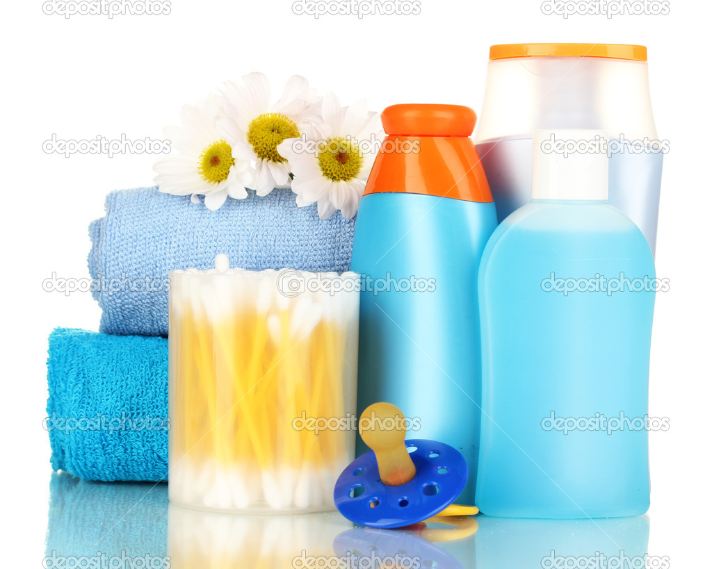 Baby cosmetics isolated on white — Stock Photo © belchonock #19599063