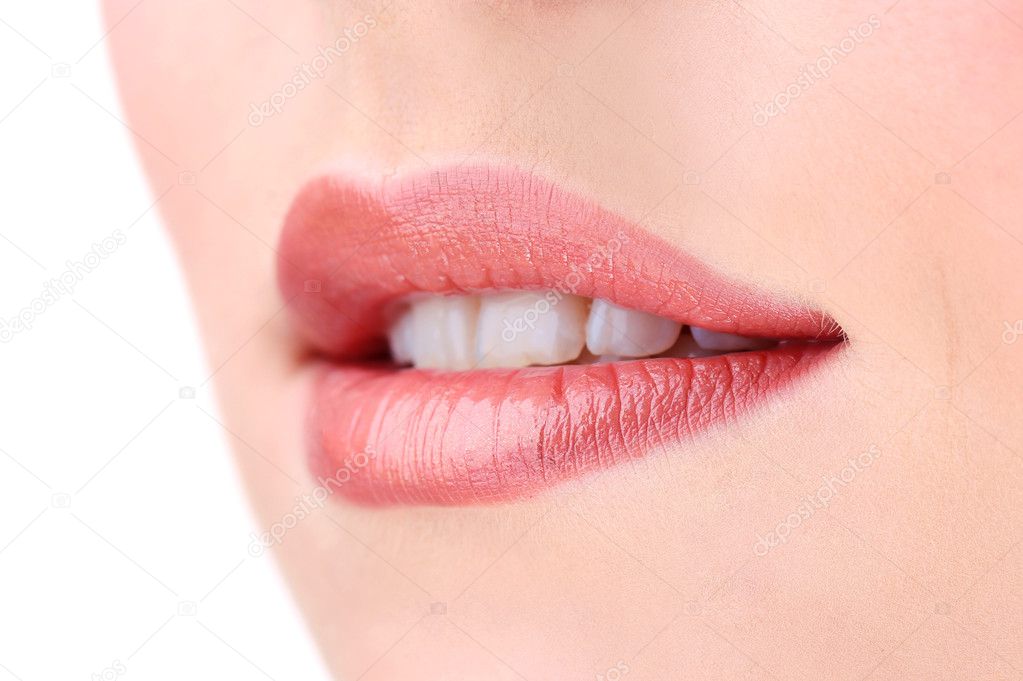 Beautiful make up of gloss lips, close up — Stock Photo © belchonock ...