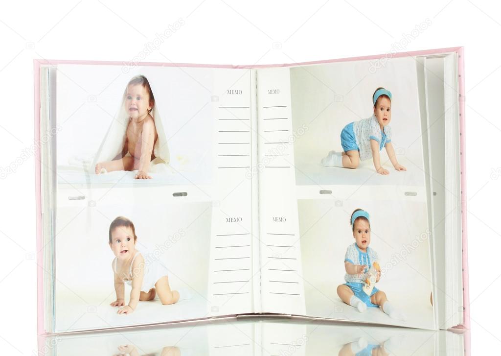 Open baby photo album isolated on white — Stock Photo © belchonock ...