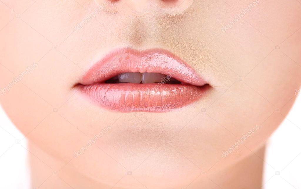 Beautiful make up of gloss lips, close up — Stock Photo © belchonock ...