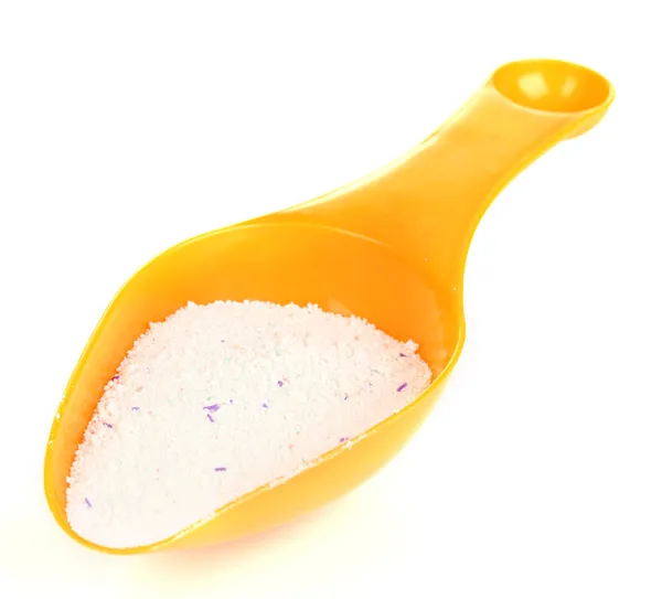 Washing powder in measuring cup isolated on white Stock Photo by ...