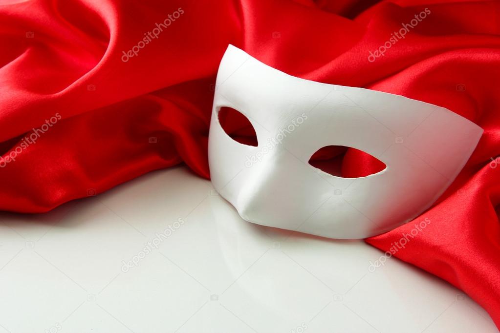 White mask and red silk fabric, isolated on white Stock Photo by ...