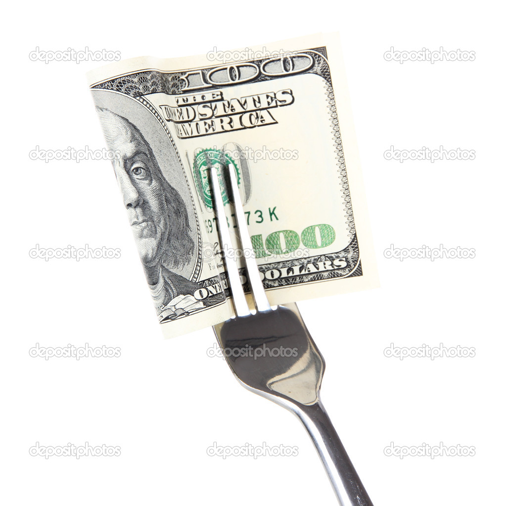 Banknotes on fork isolated on white Stock Photo by ©belchonock 22798080