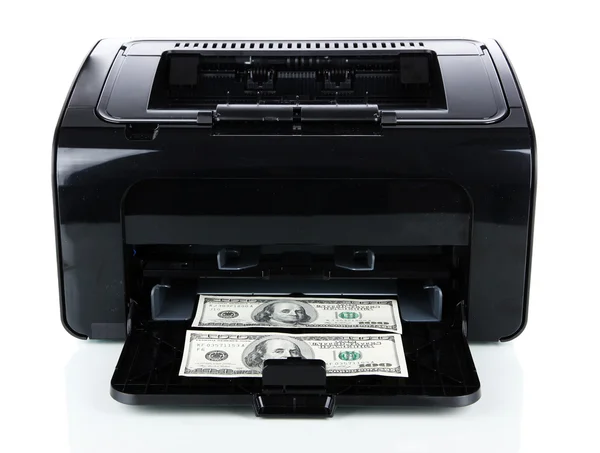 Printer printing fake dollar bills isolated on white Stock Photo by ...