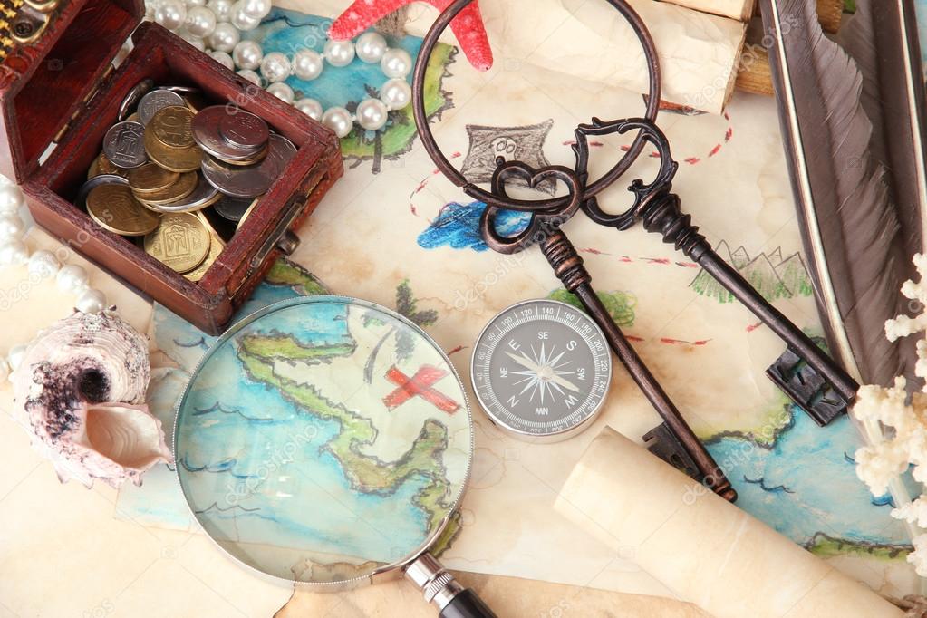 Map of treasures background Stock Photo by ©belchonock 23001534