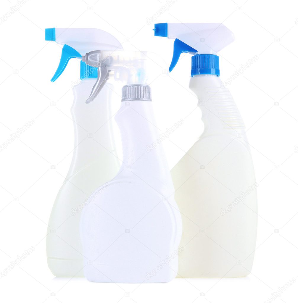 Different kinds of sprays for house cleaning, isolated on white — Stock ...