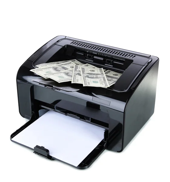 Printer printing fake dollar bills isolated on white Stock Photo by ...