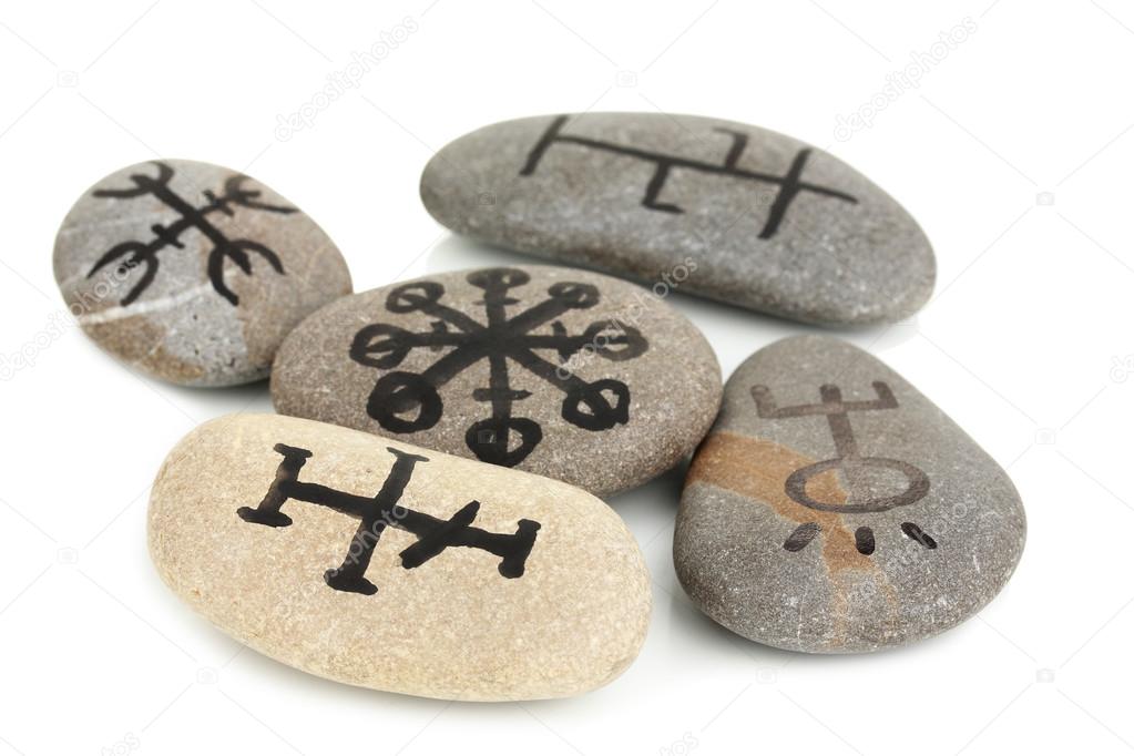 Fortune telling with symbols on stones isolated on white Stock Photo by ...